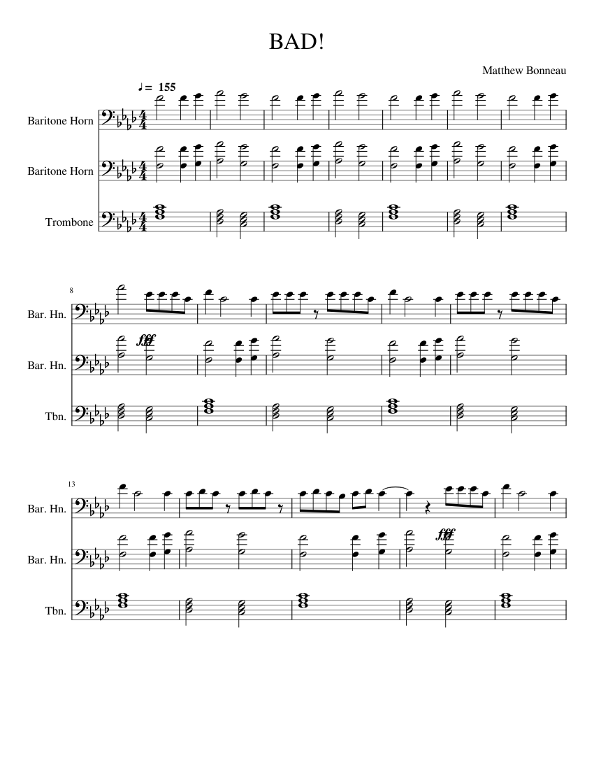 BAD! Sheet music for Trombone, Baritone horn (Mixed Trio) | Musescore.com
