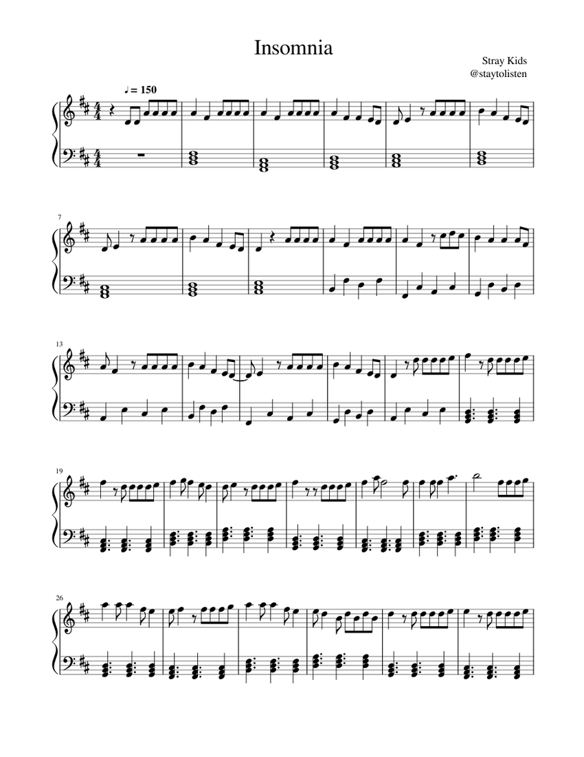 STRAY KIDS - INSOMNIA Sheet Music for Piano (Solo) Easy | MuseScore.com