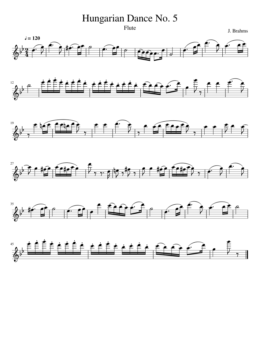 Hungarian Dance No 5 Sheet Music for Flute (Solo) | MuseScore.com