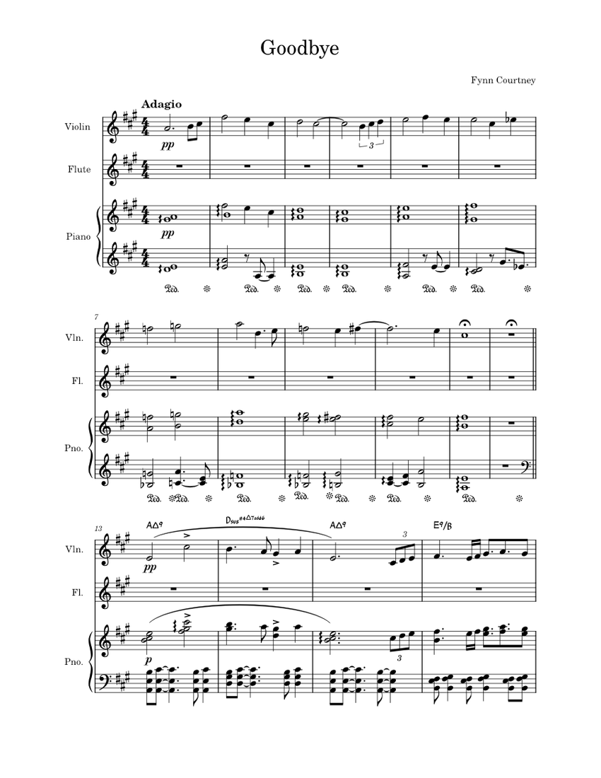 Goodbye Sheet music for Piano, Flute, Violin (Mixed Trio) | Musescore.com