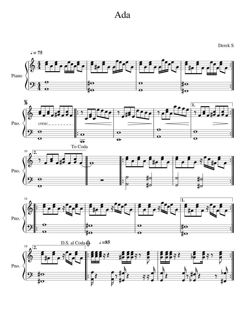 ada Sheet Music for Piano (Solo) | MuseScore.com