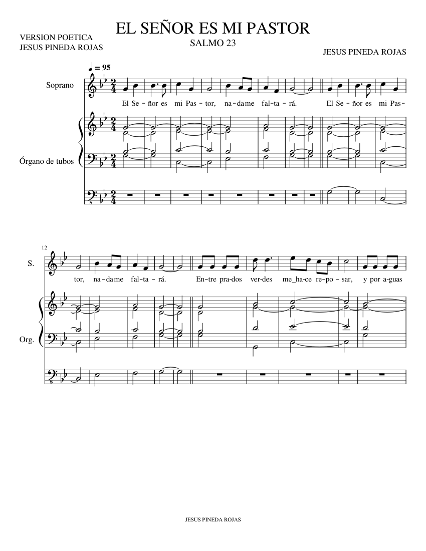 EL SEÑOR ES MI PASTOR Sheet Music for Soprano, Organ (Solo) | MuseScore.com