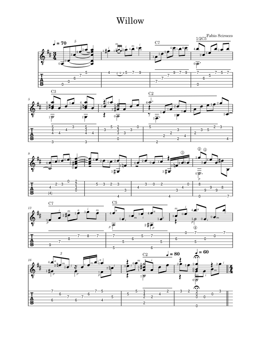 Willow - Fabio Scirocco Sheet Music for Guitar (Solo) | MuseScore.com