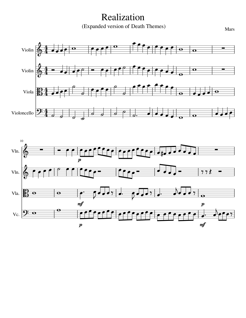 Realization Sheet music for Violin, Viola, Cello (String Quartet) | Musescore.com