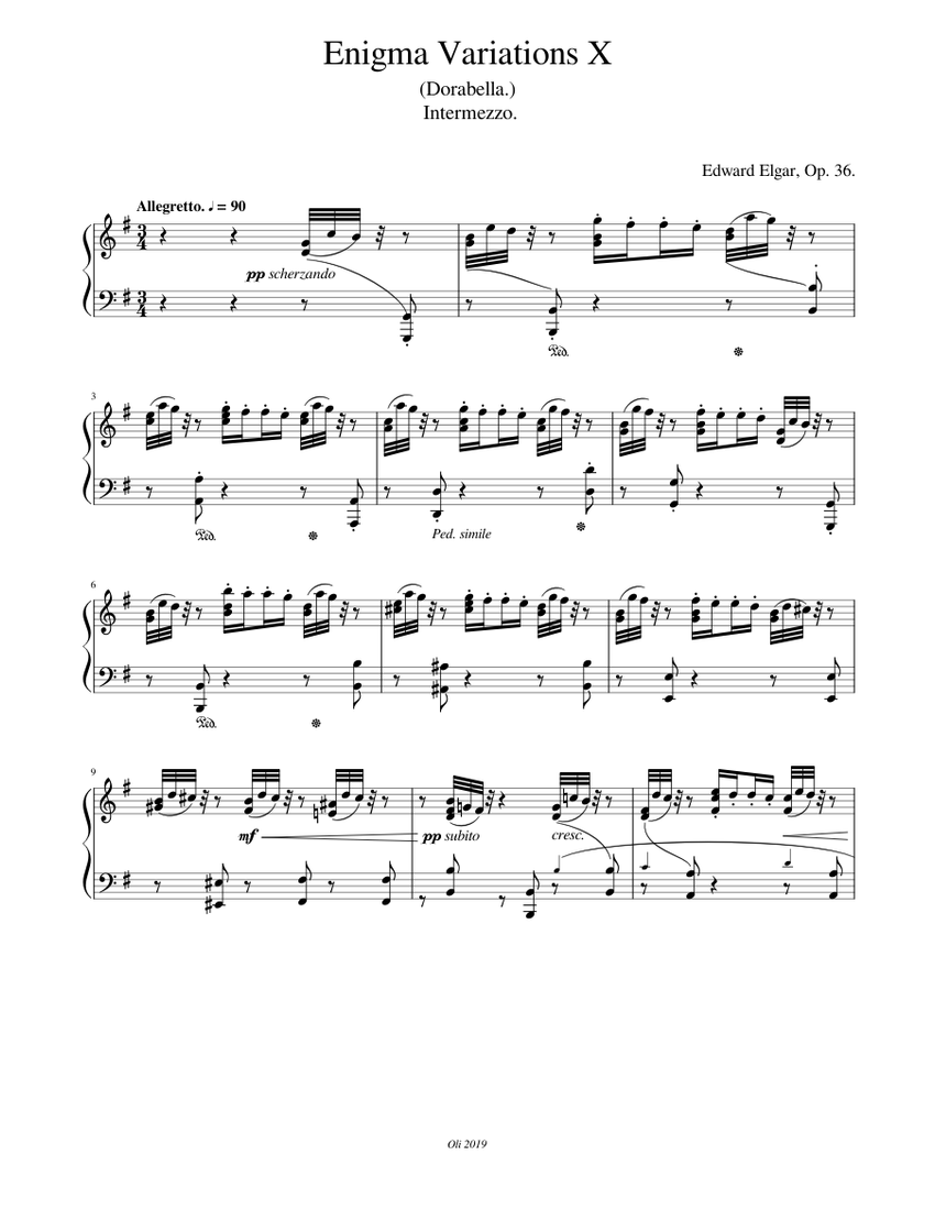 Enigma Variations X Intermezzo Edward Elgar Sheet Music for Piano (Solo ...
