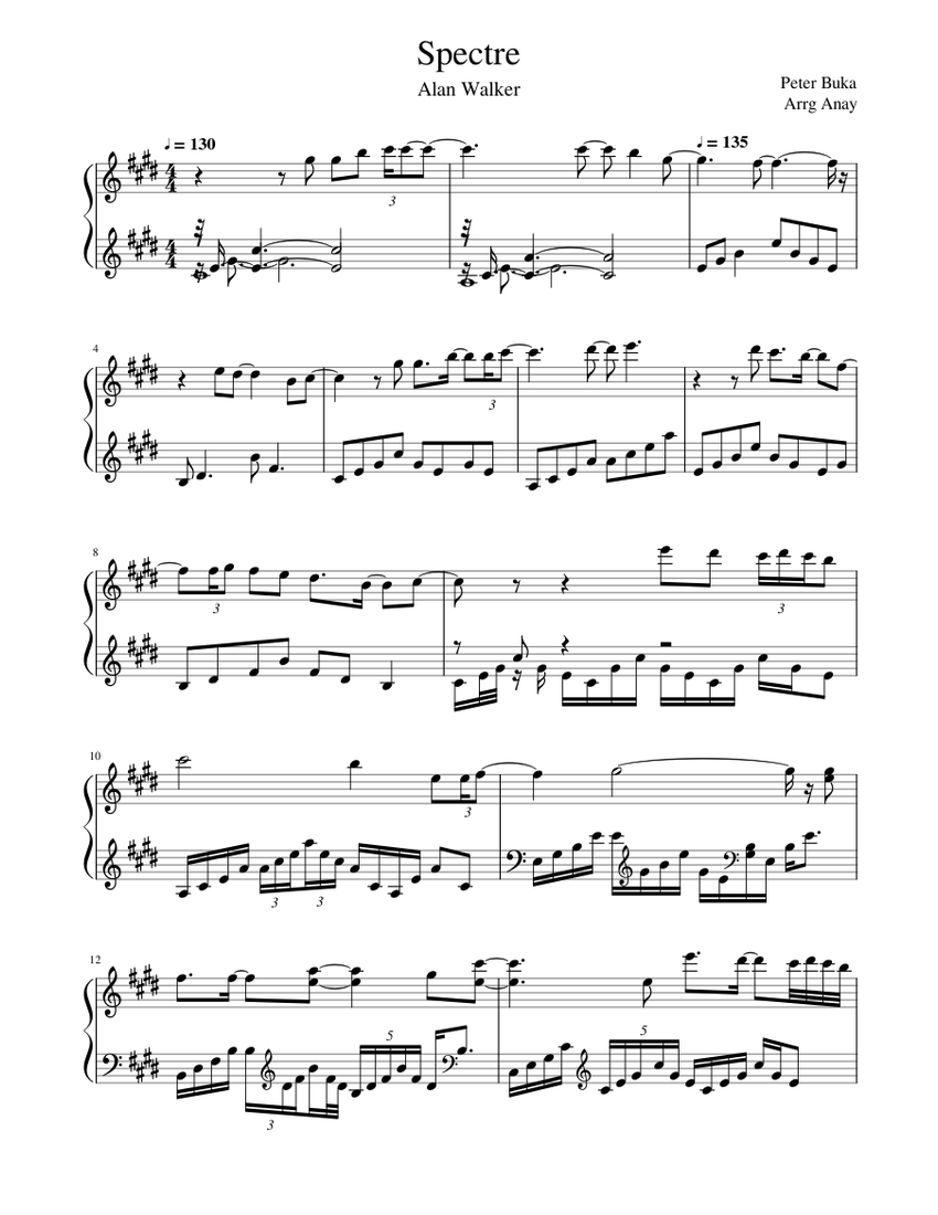 Spectre Alan Walker l Peter Buka Cover l Sheet Music for Piano (Solo ...
