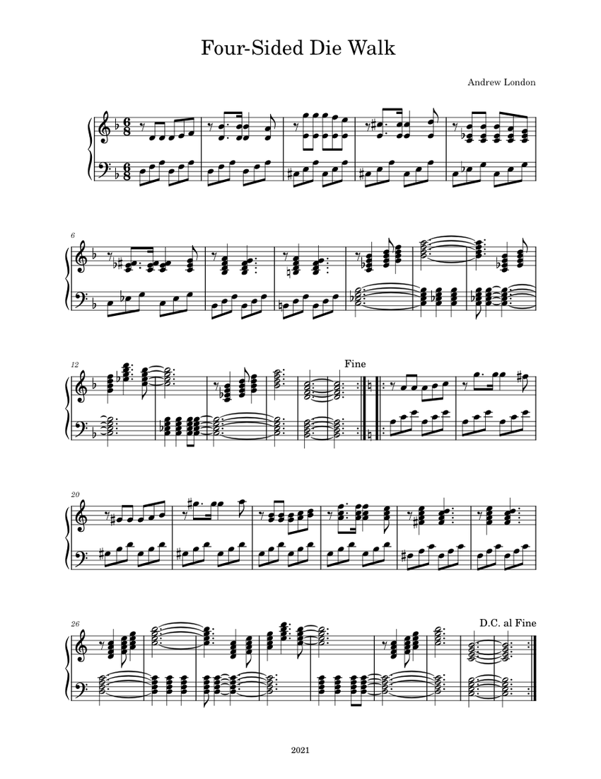 Four-Sided Dice Walk - piano tutorial