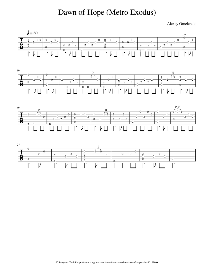 Dawn of Hope (Metro Exodus) | Fingerstyle Guitar Sheet Music and Tab ...