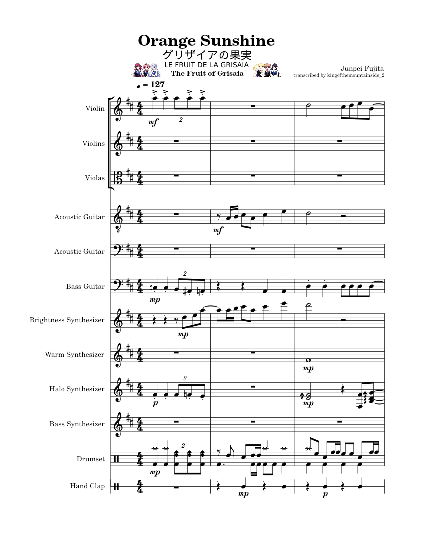 Orange Sunshine | Grisaia no Kajitsu – Fujita Junpei Sheet Music for ...