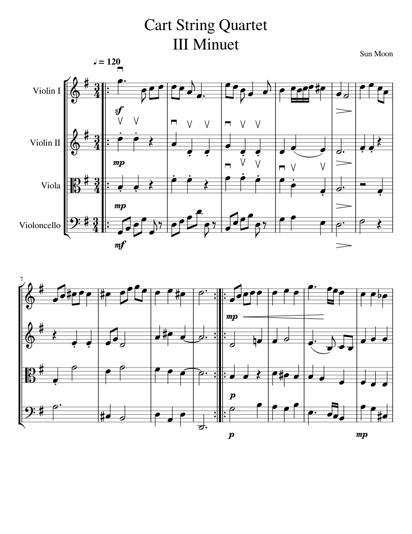 CART_MINUET_@2 Sheet music for Violin, Viola, Cello (String Quartet ...