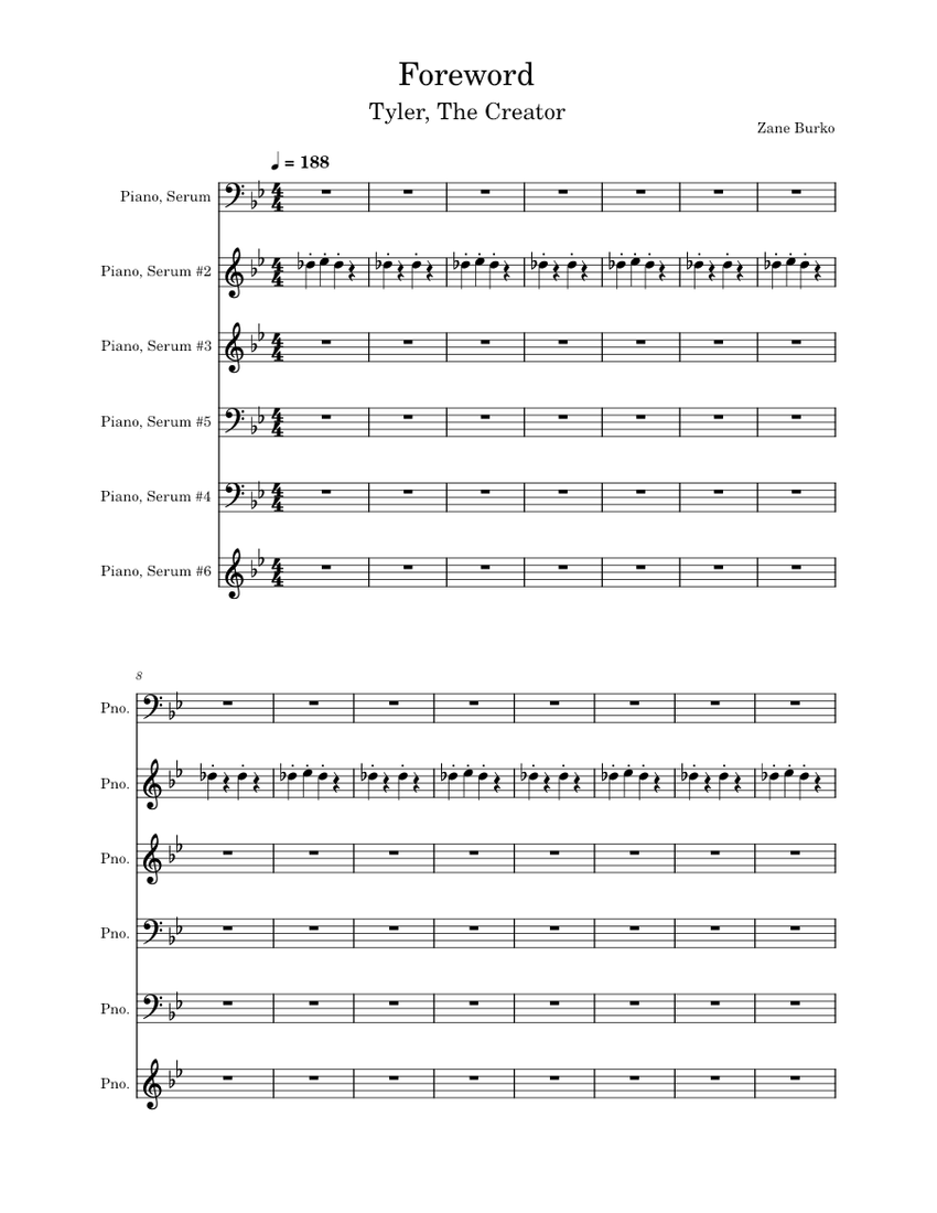 Tyler, The Creator - Foreword (Adapted by Zane Burko) Sheet Music for ...