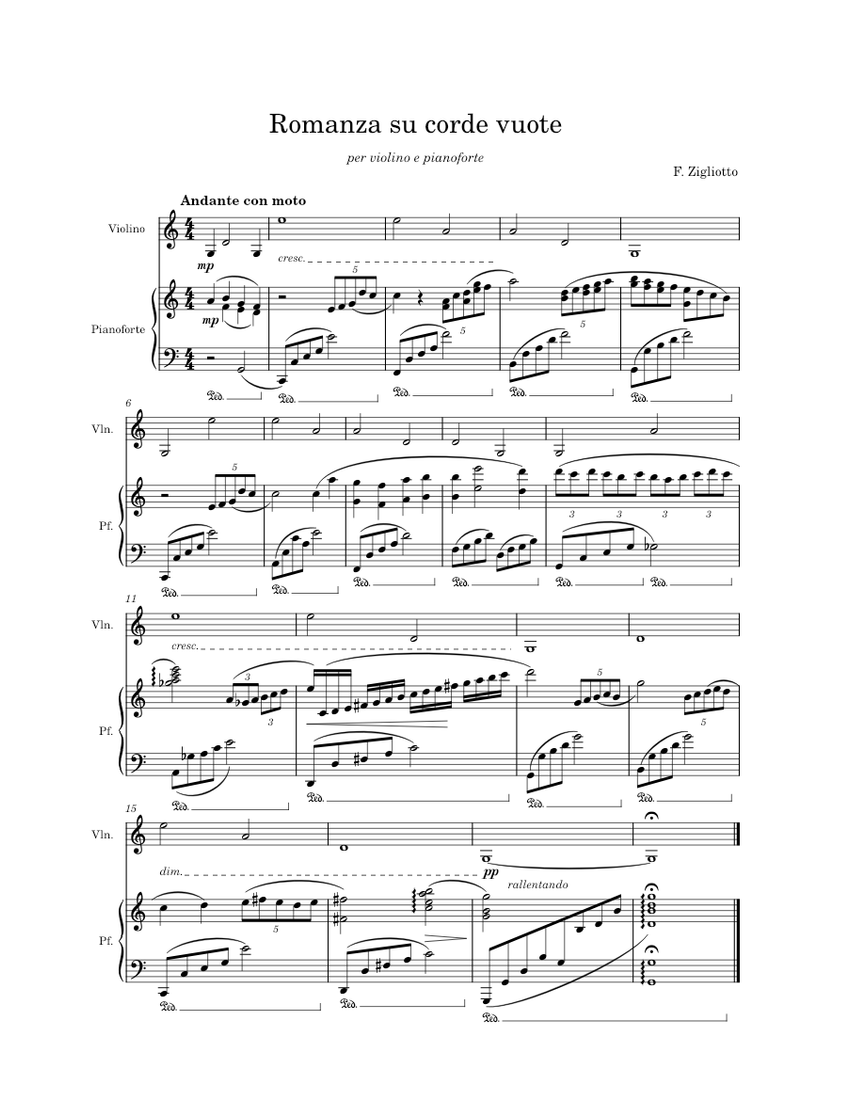 Romanza on open strings Sheet music for Piano, Violin (Mixed Duet) | Musescore.com