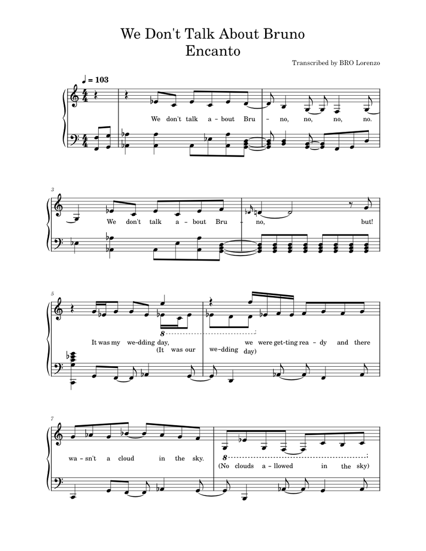 We Don't Talk About Bruno – Lin-Manuel Miranda Sheet Music for Piano ...