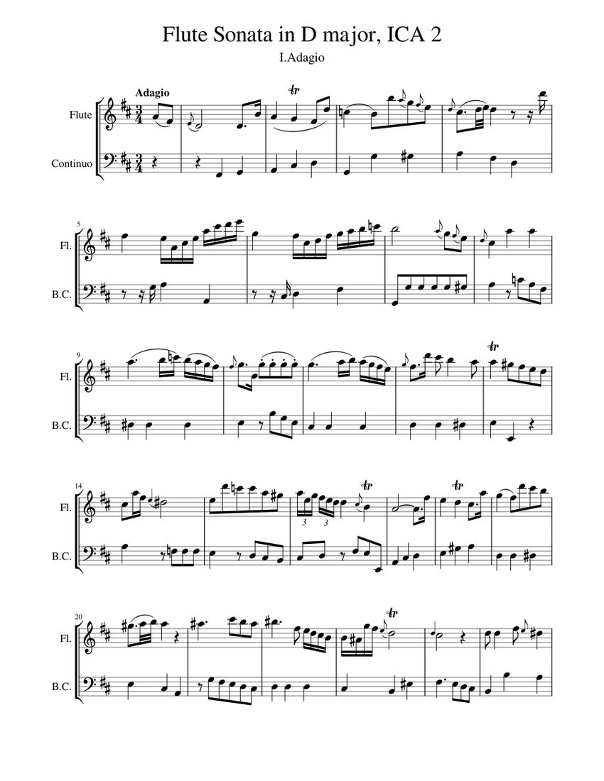 Carl Friedrich Abel - Flute Sonata in D major, ICA 2 I.Adagio Sheet ...