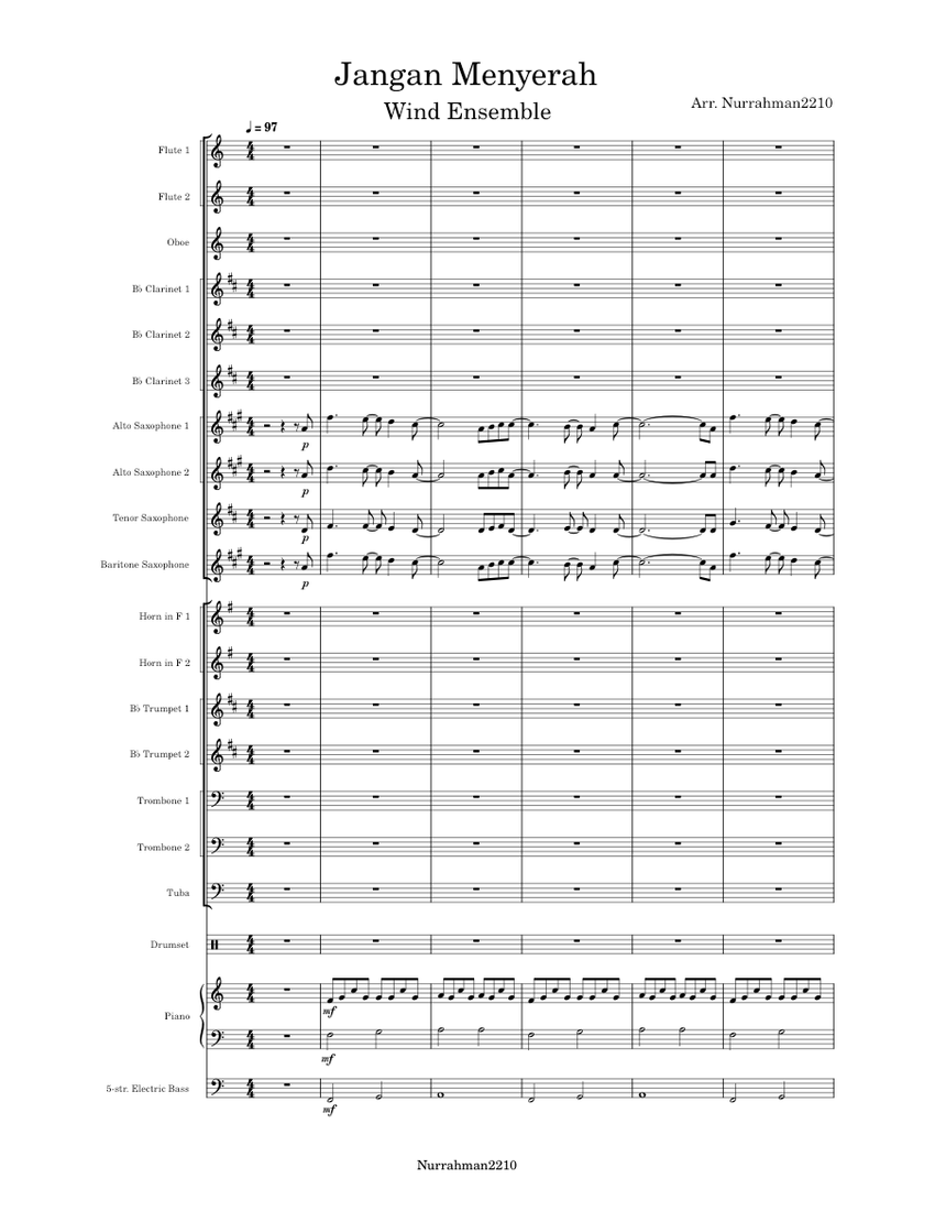 Jangan Menyerah - D'MADIV Sheet music for Piano, Trombone, Tuba, Flute ...