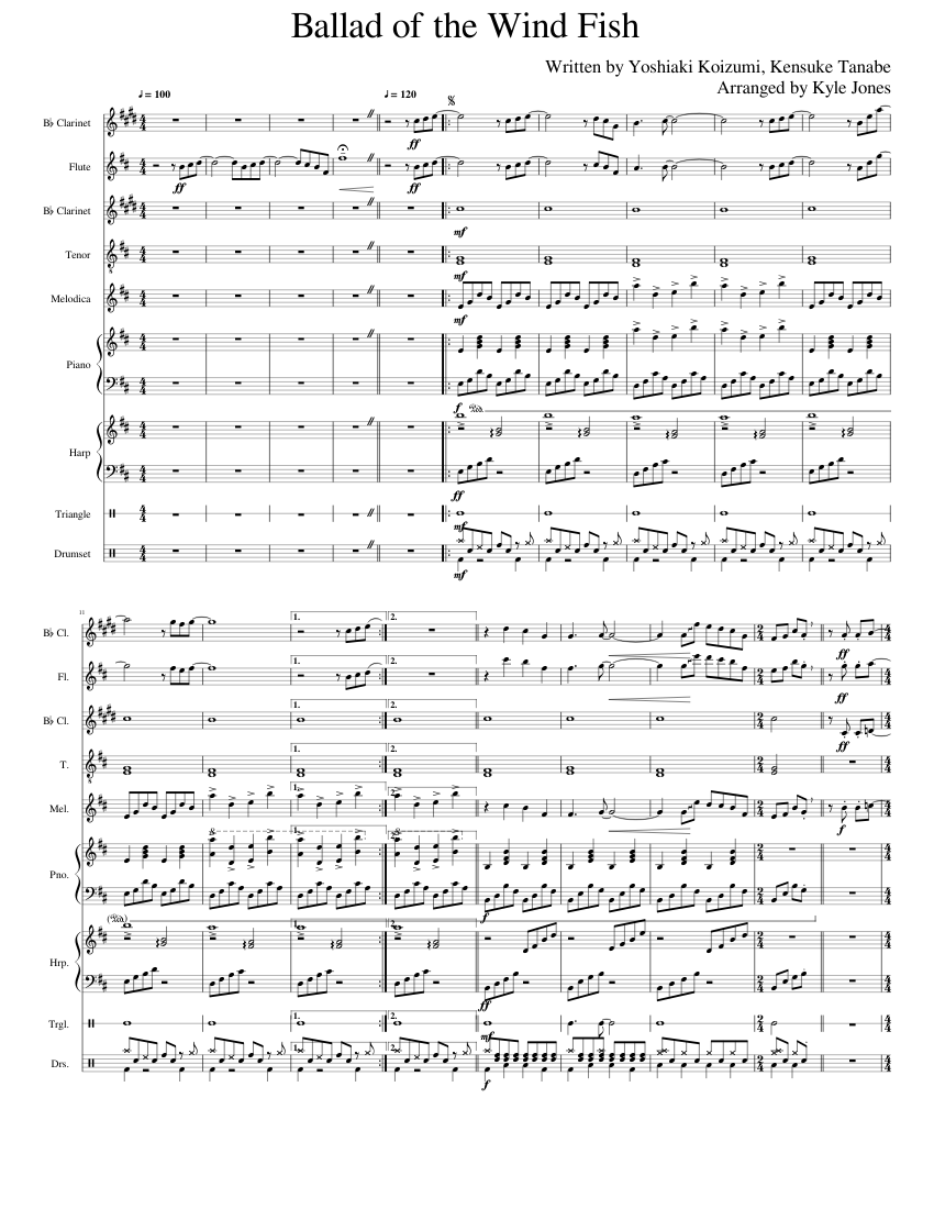 Ballad of the Wind Fish Sheet Music for Piano, Tenor, Flute, Clarinet ...