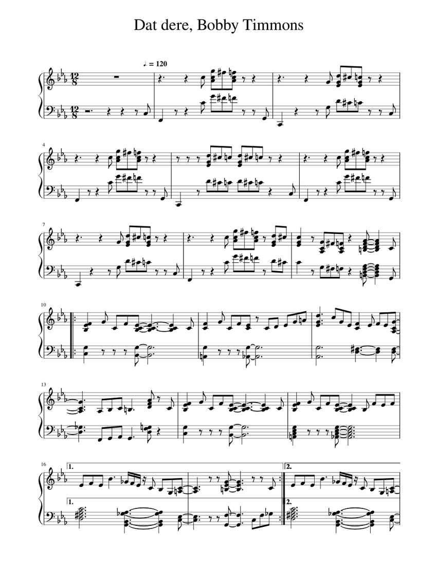 Dat dere V2 Bobby Timmons Sheet Music for Piano (Solo) | MuseScore.com