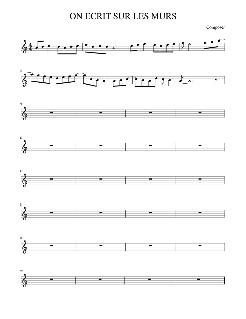 ON ECRIT SUR LES MURS Sheet music for Piano (Solo) Easy | Musescore.com