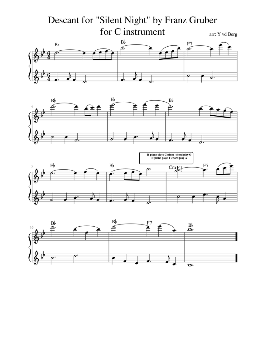 Descant for Silent Night (Gruber) for C instrument (e.g. Flute) Sheet ...