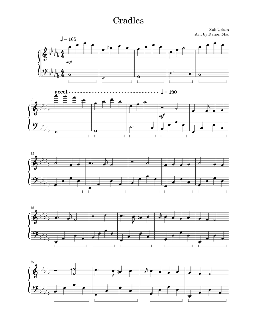 Cradles – Sub Urban (Short Piano Cover) Sheet Music for Piano (Solo ...