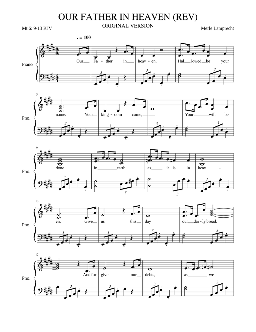 OUR FATHER IN HEAVEN REV Sheet music for Piano (Church Choir ...