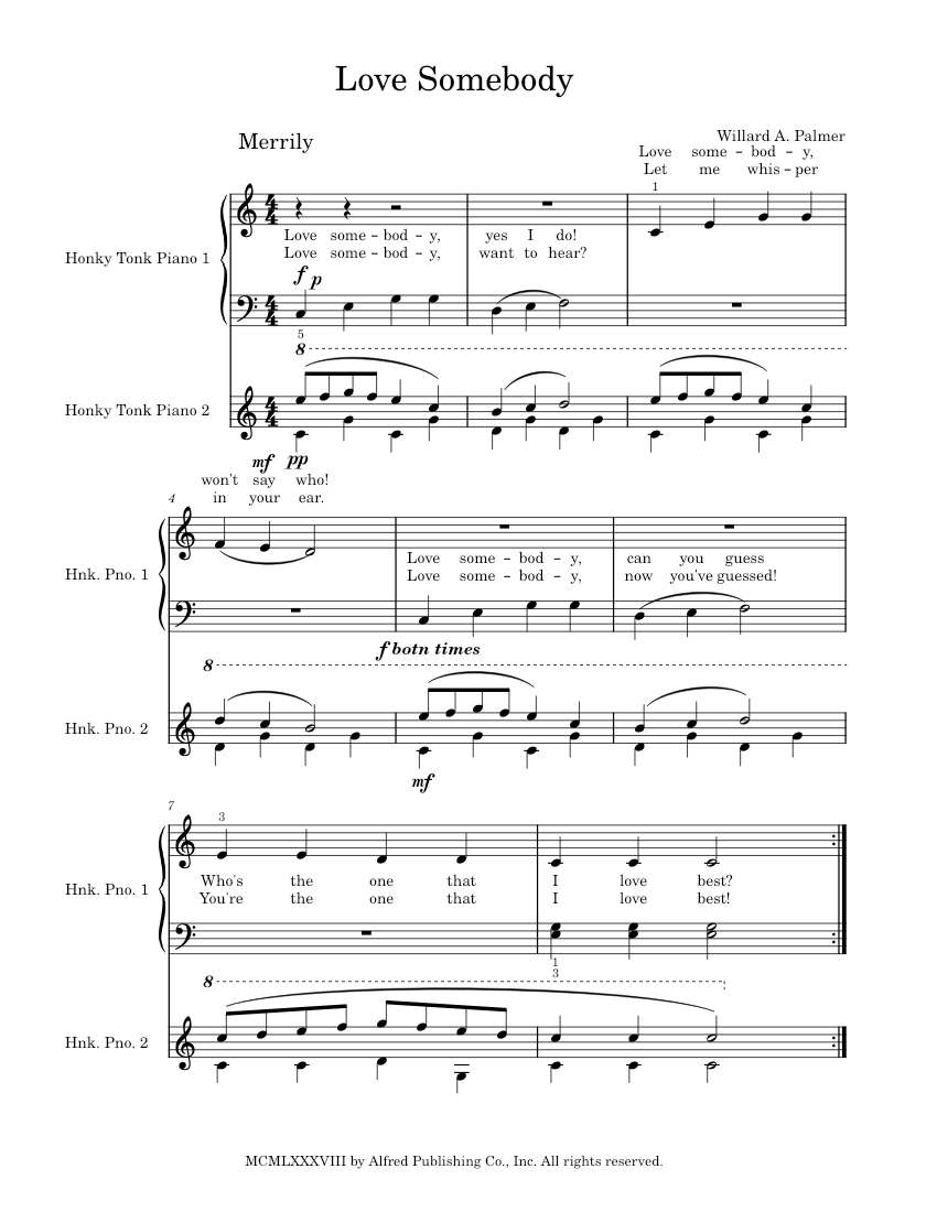 Love Somebody Sheet music for Piano (Piano Duo) | Musescore.com