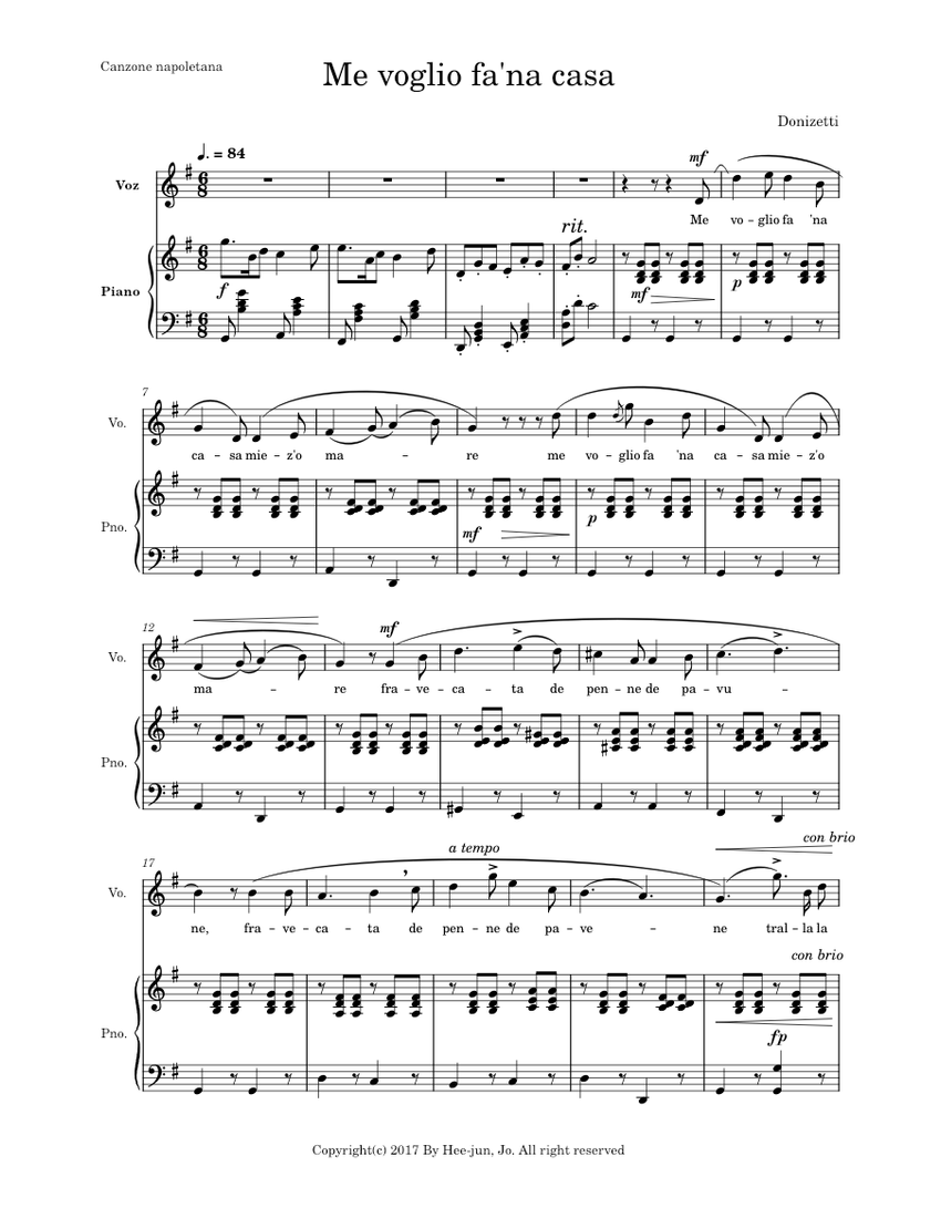 Me voglio fa´na casa - SOLM – Gaetano Donizetti Sheet Music for Piano, Vocals (Piano-Voice ...