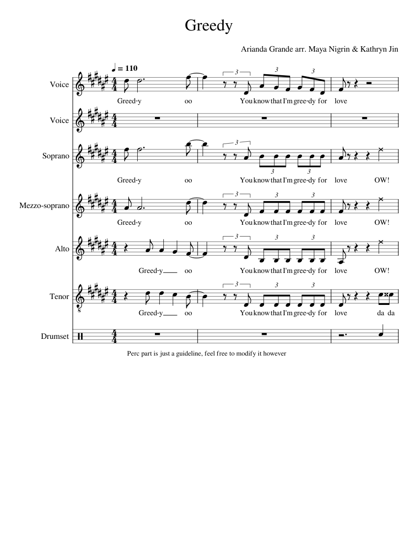 Greedy – Ariana Grande Sheet Music for Soprano, Alto, Tenor, Vocals ...