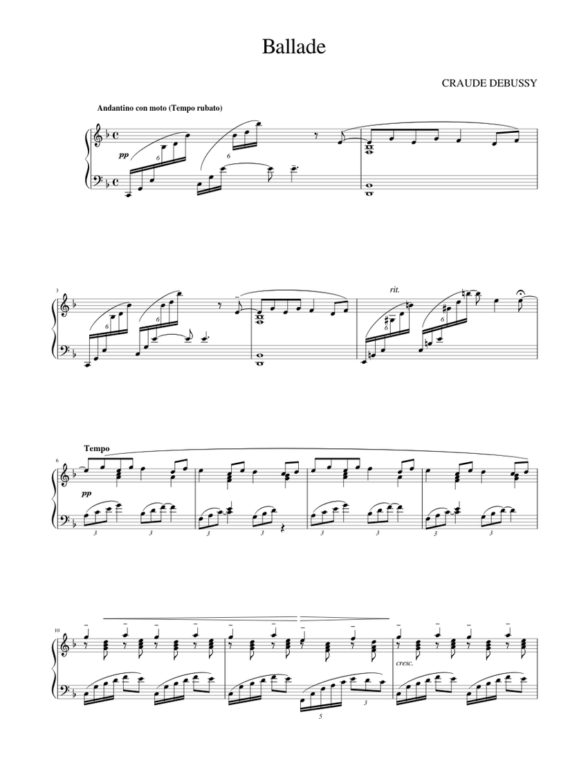 Ballade (C.Debussy) Sheet Music for Piano (Solo) | MuseScore.com