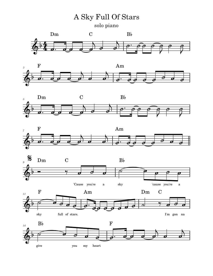 A Sky Full Of Stars – Coldplay Sheet Music with Chords for Piano (Solo ...