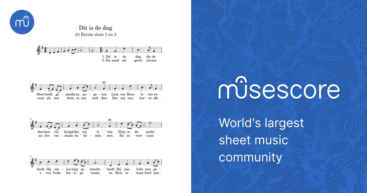 33 Dit is de dag Eerste stem Sheet music for Piano (Solo) Easy ...