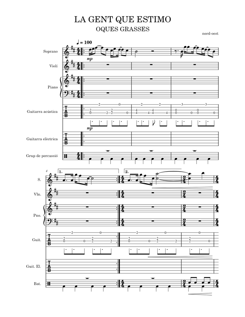 LA GENT QUE ESTIMO oques grasses (nord-oest) Sheet music for Piano ...