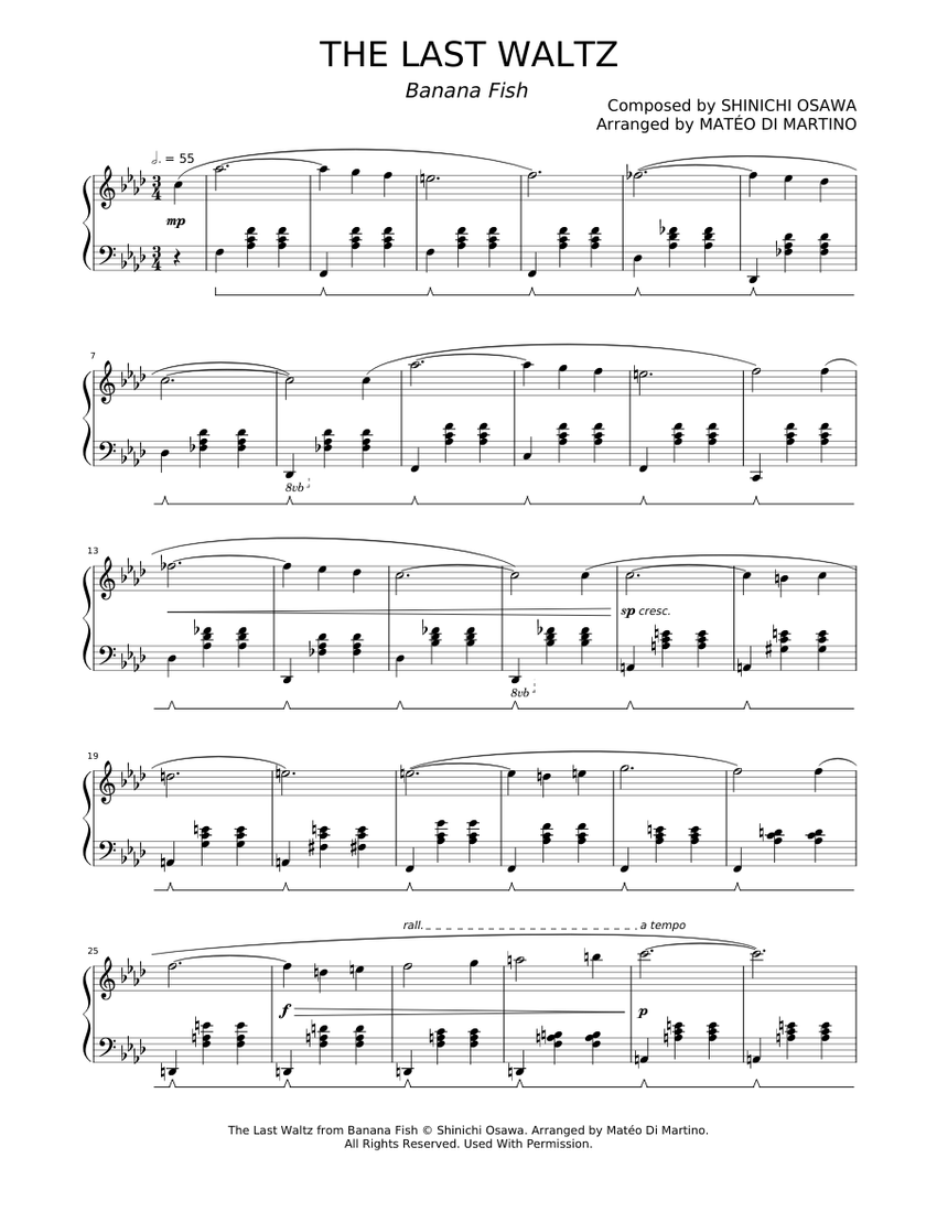 The Last Waltz – Banana Fish - piano tutorial