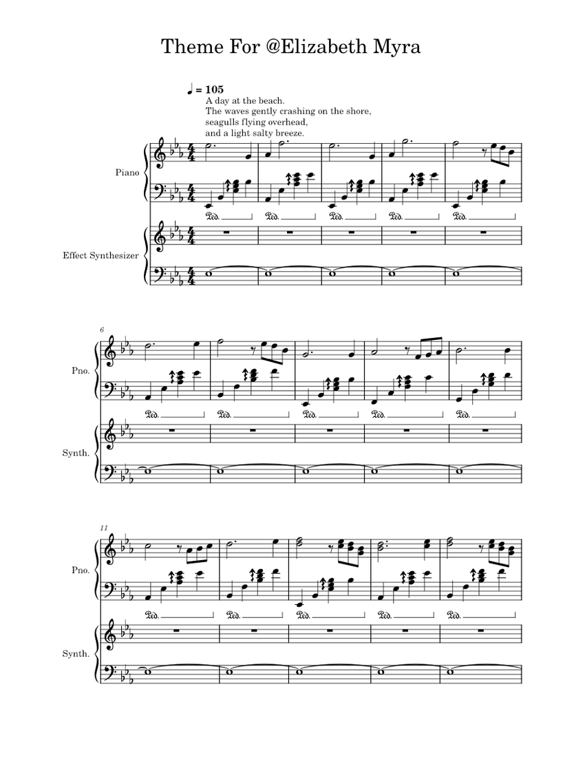 Theme For @Elizabeth Myra Sheet Music for Piano, Synthesizer (Mixed ...