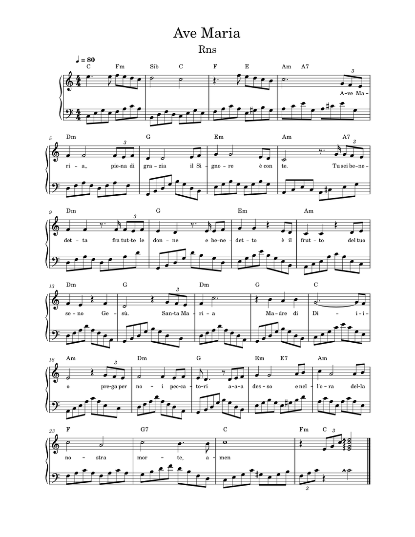 Ave Maria – Rns Sheet music for Piano (Solo) | Musescore.com