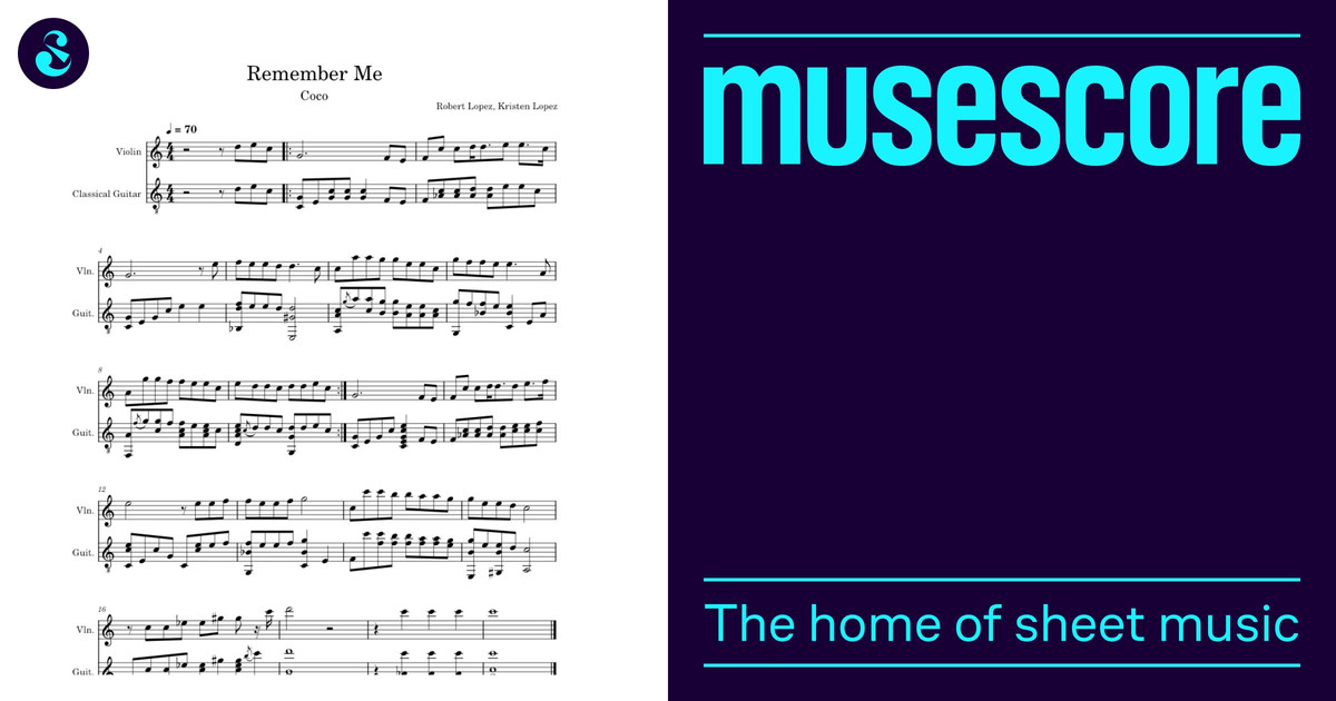 Remember Me (Coco)- Guitar & Violin Sheet Music for Violin, Guitar ...