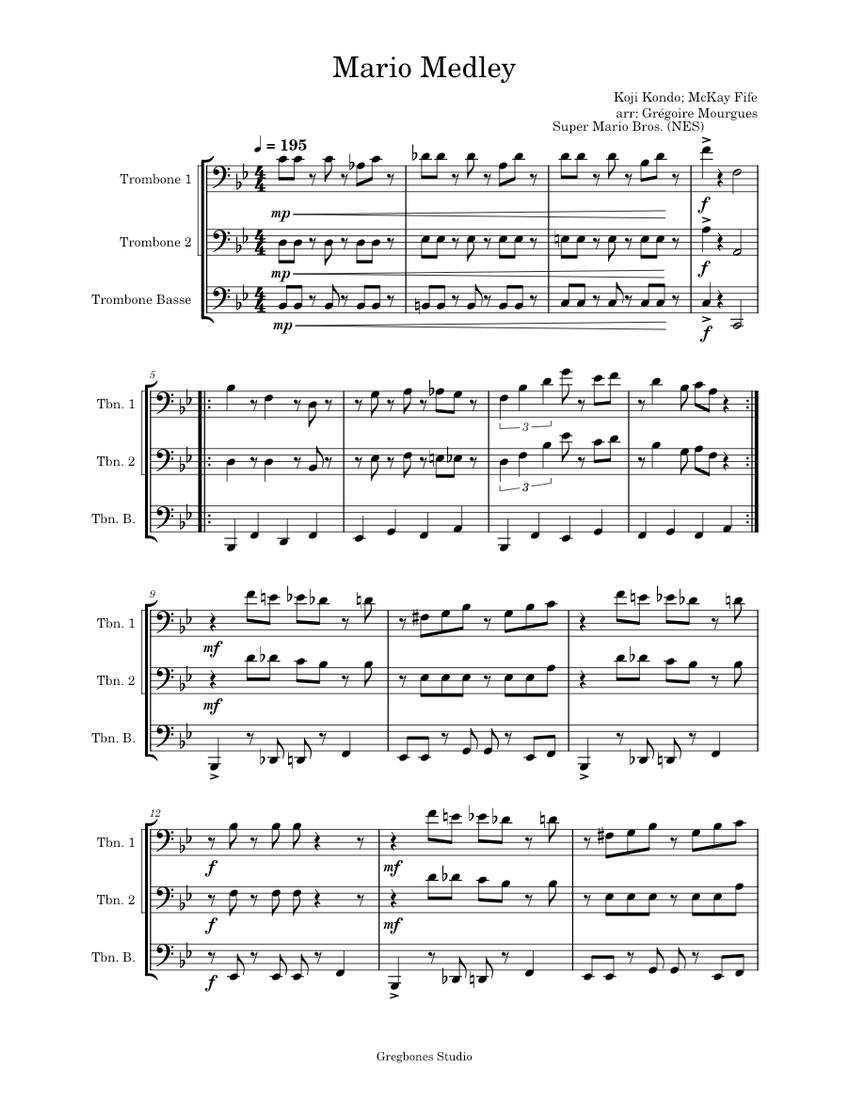 Mario Medley - Trombone version Sheet music for Trombone, Trombone bass ...