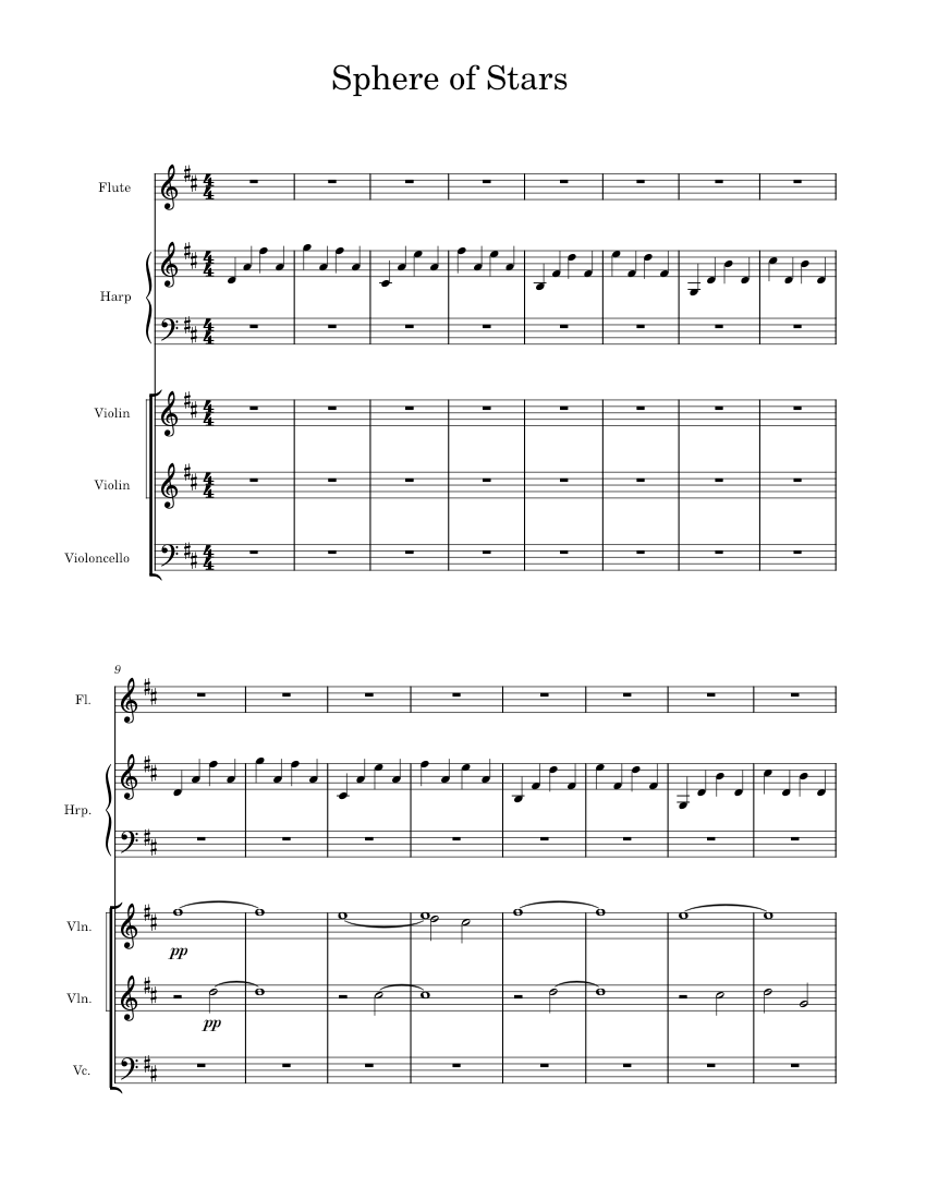 Sphere of Stars – hesperidia Sheet music for Flute, Violin, Cello, Harp ...