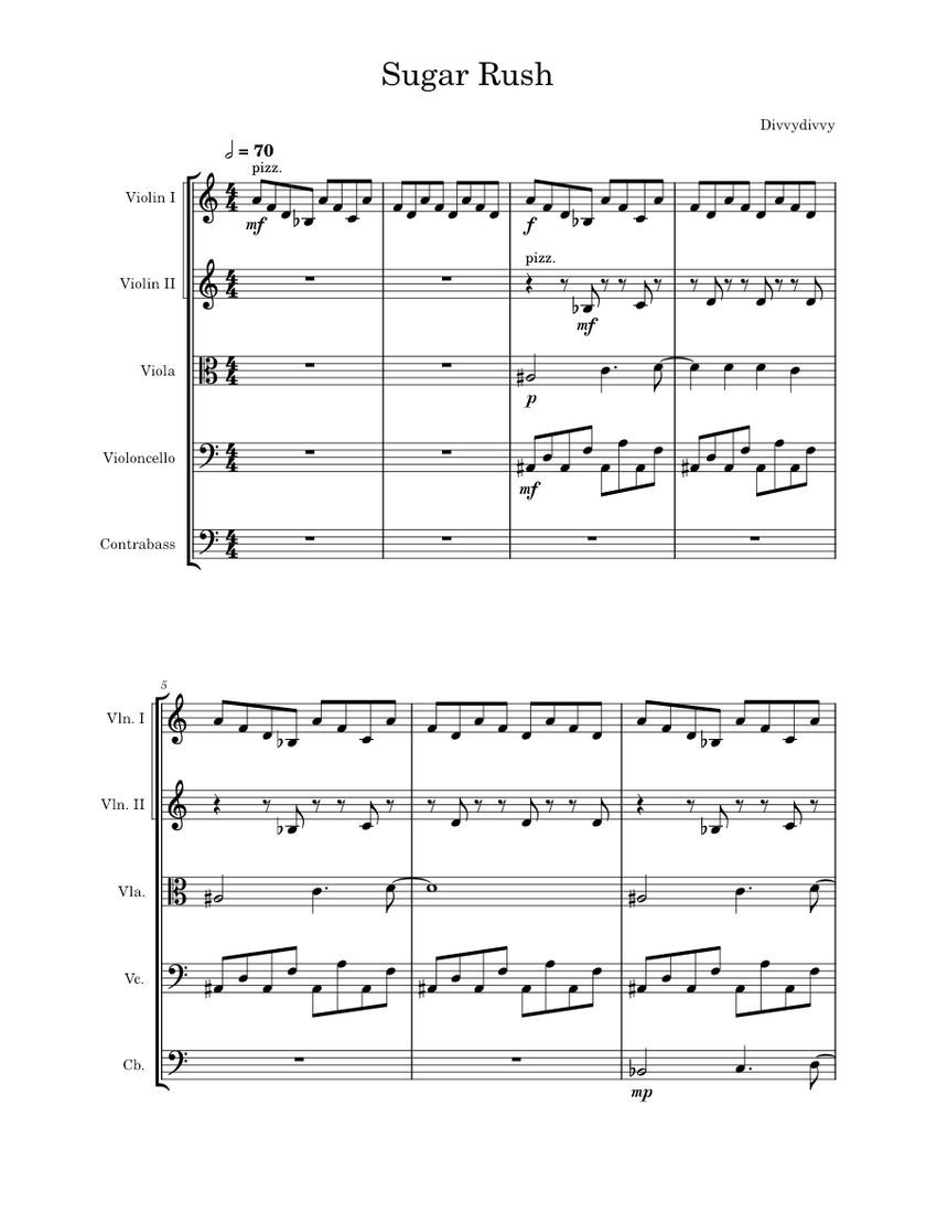 Sugar Rush Sheet music for Contrabass, Violin, Viola, Cello (String ...