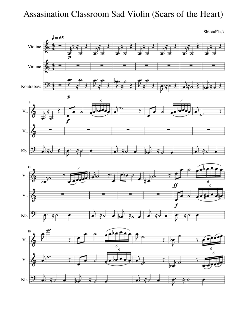 Assasination Classroom Sad Violin (Scars of the Heart) Sheet music for ...
