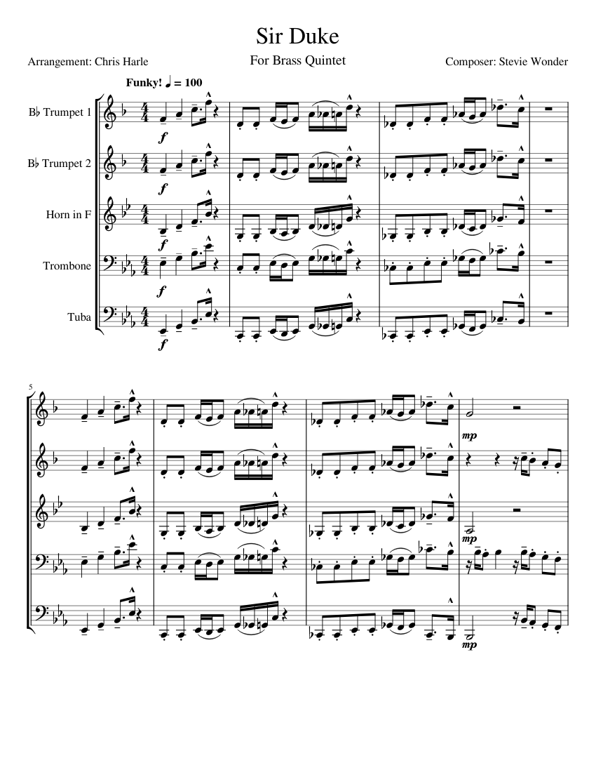 Sir Duke Sheet music for Trombone, Tuba, Trumpet in b-flat, French horn ...