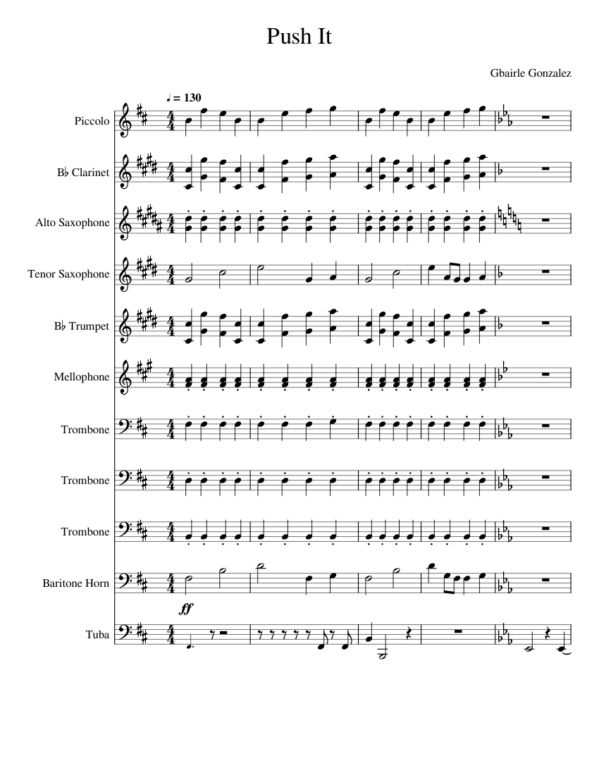 Push It Sheet music for Trombone, Tuba, Mellophone, Flute piccolo ...