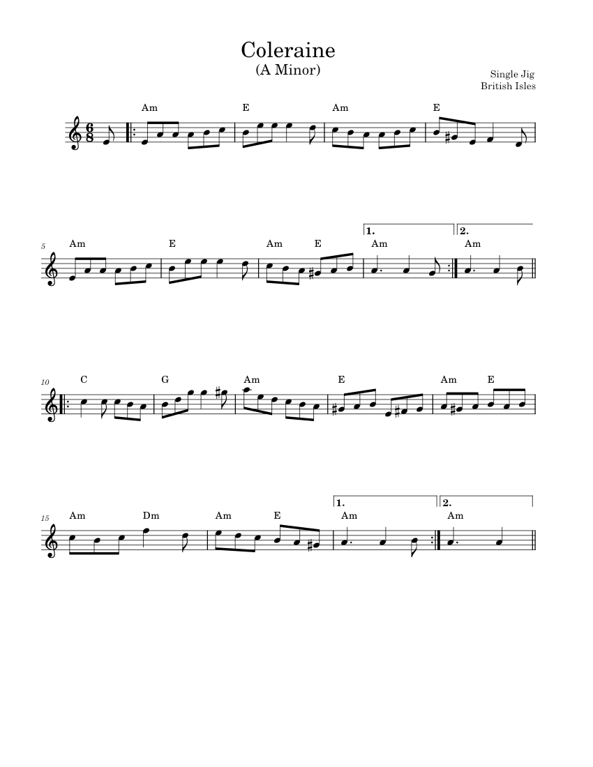 Coleraine (A Minor) Sheet music for Accordion (Solo) | Musescore.com