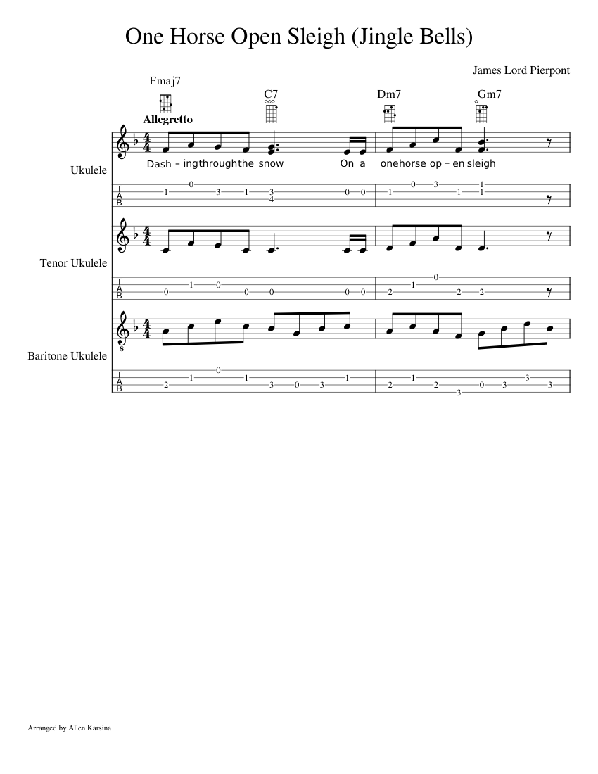 Jingle_Bells - One Horse Open Sleigh Sheet Music for Ukulele (String ...