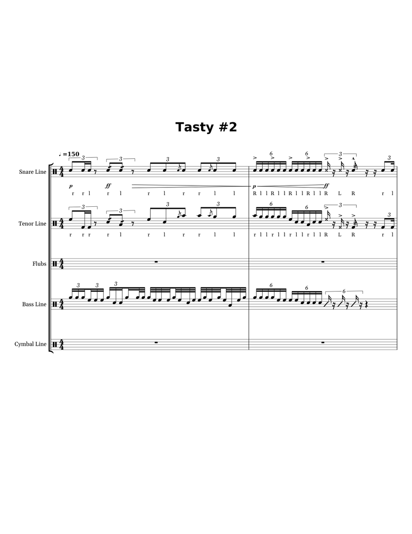 Tasty #2 Sheet music for Snare drum, Crash, Tenor drum, Bass drum ...