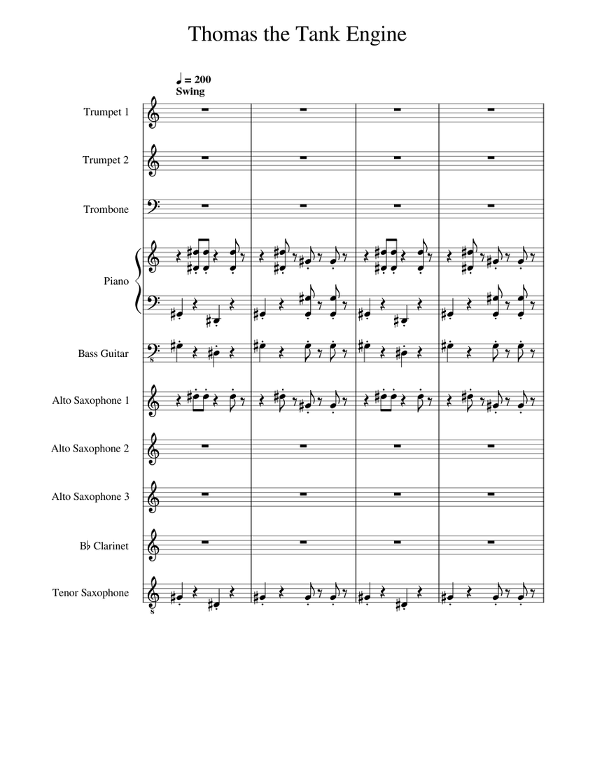 Thomas the Tank Engine Theme for Big Band Sheet Music for Piano ...