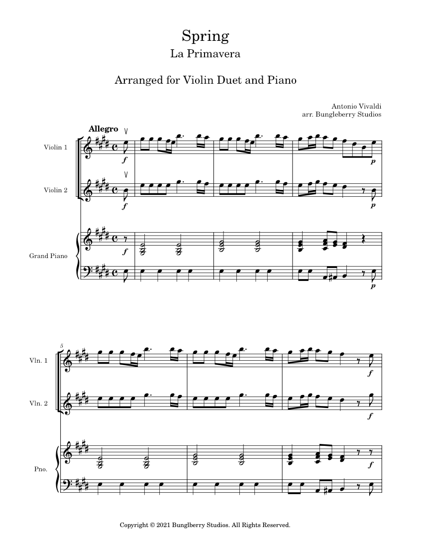 Spring Sheet Music for Piano, Violin (Mixed Trio) | MuseScore.com