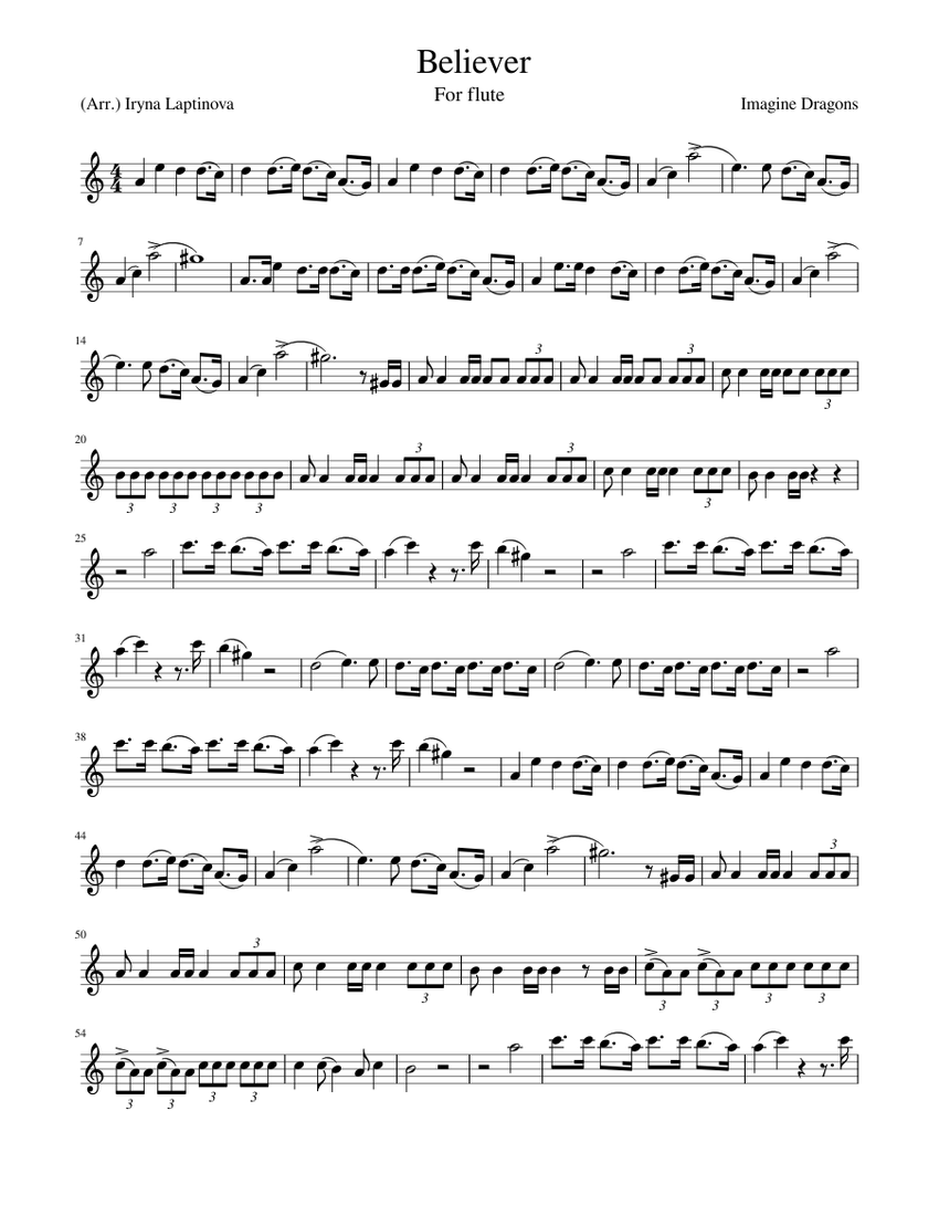 Believer A-minor Sheet Music for Flute (Solo) | MuseScore.com