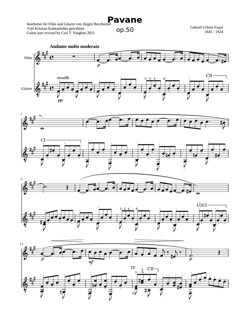Pavane, Op.50 – Gabriel Fauré Sheet Music with Chords for Flute, Guitar ...