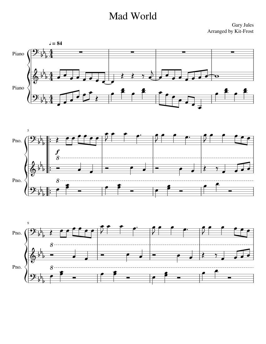 Mad World Sheet music for Piano (Piano Duo) | Musescore.com